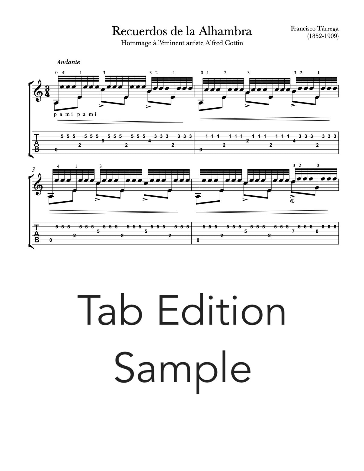 Recuerdos de la Alhambra by Tarrega (Free PDF or TAB) – Werner Guitar ...