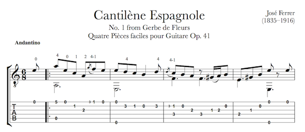 Cantilène Espagnole by Ferrer for Guitar (Free PDF or TAB) – Werner ...
